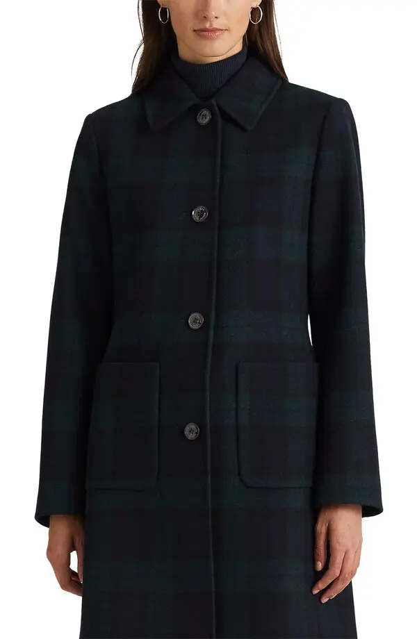 Ralph Lauren Plaid Wool Blend Coat In Black Watch - 50% Off